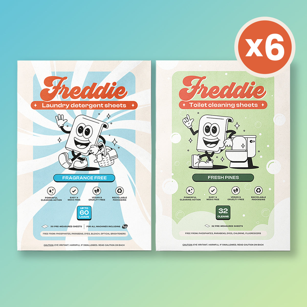 6x Laundry Detergent Sheets + 6x Toilet Cleaning Sheets Bundle – Freddie